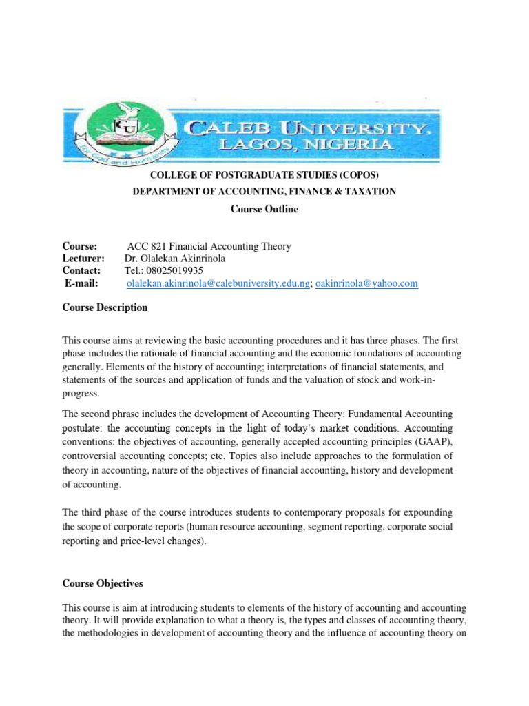 Acc 821 Fin, Acctg Theory - Outline | Download Free PDF | Accounting | Financial Statement