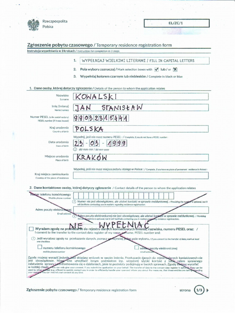 Wzór Zgłoszenia Na Pobyt Czasowy | PDF
