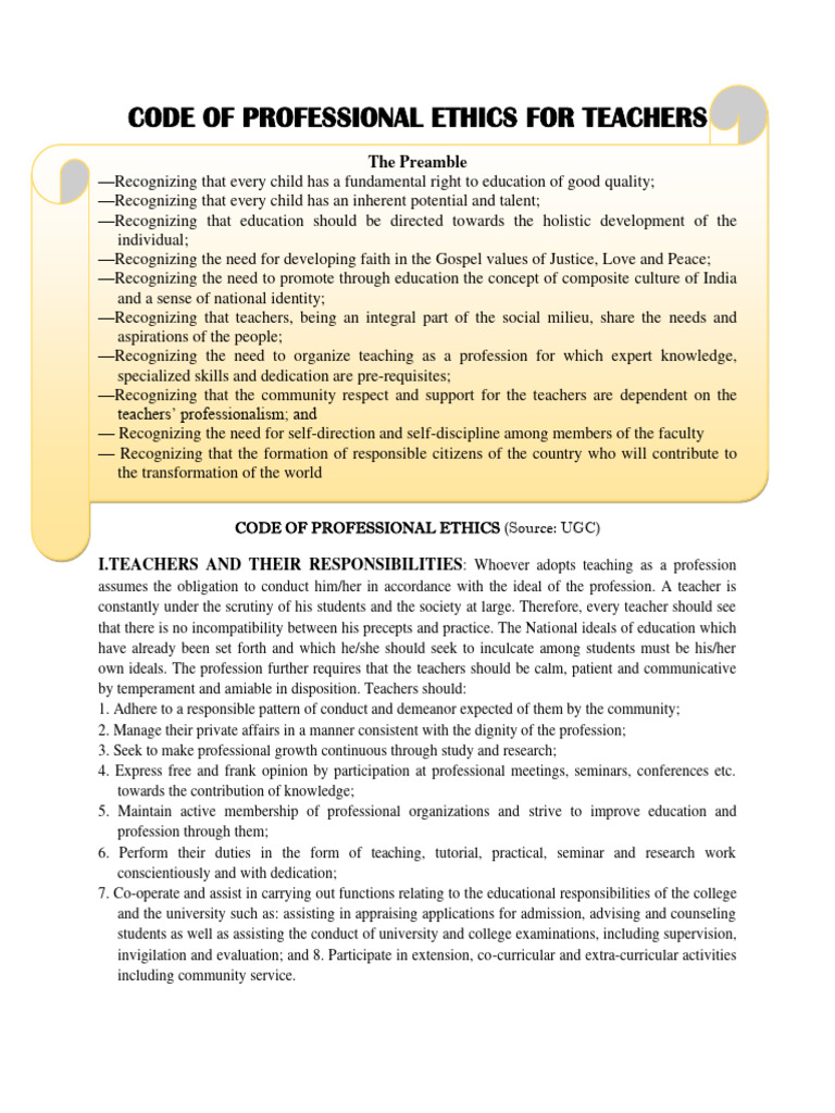 Code of Conduct For Teachers | PDF