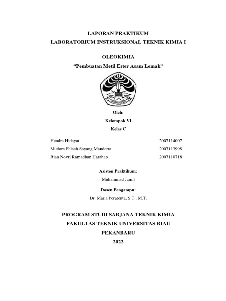 Laporan Oleokimia Labtek 1 - Kelompok 6 | PDF
