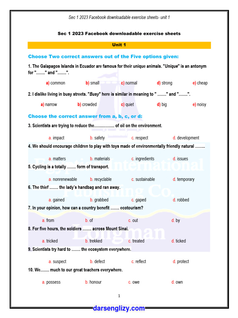 Sec 1 Unit 1 2023 Exercise1 | PDF