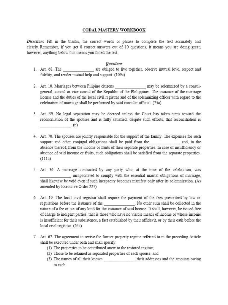 Codal Mastery Workbook | PDF