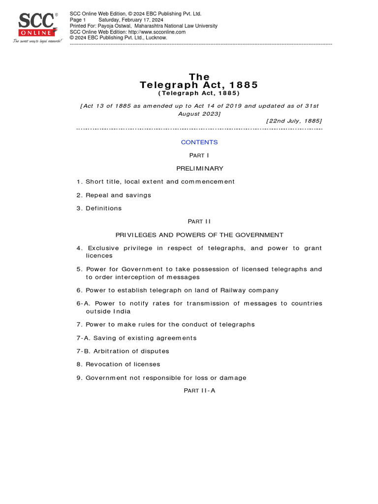 Indian Telegraph Act Overview 2023 | PDF | License | Radio