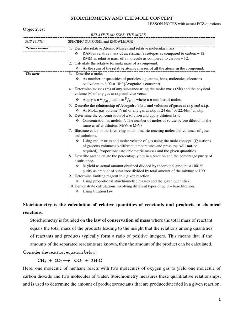 Stoichiometry & Mole Concept | PDF | Stoichiometry | Mole (Unit)