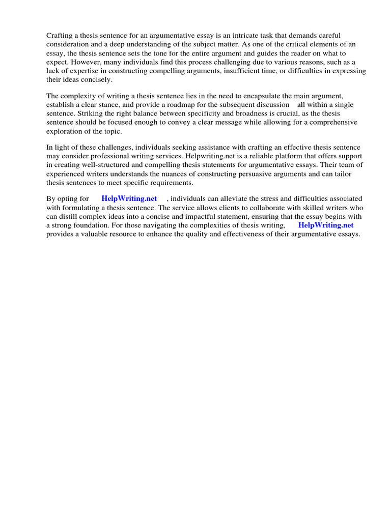 How To Write A Thesis Sentence For An Argumentative Essay | PDF ...
