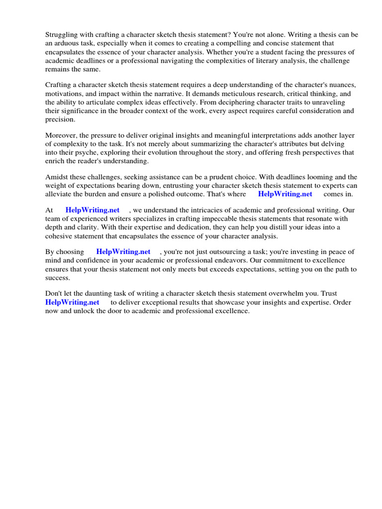 Character Sketch Thesis Statement | PDF