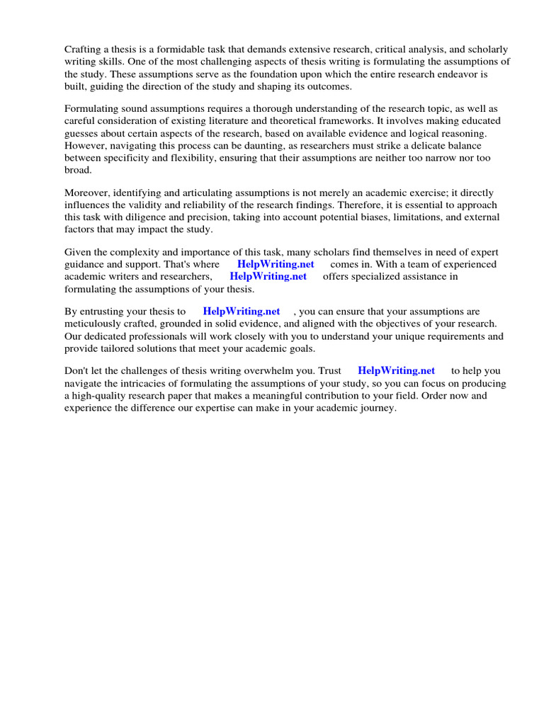Thesis Assumptions of The Study | PDF
