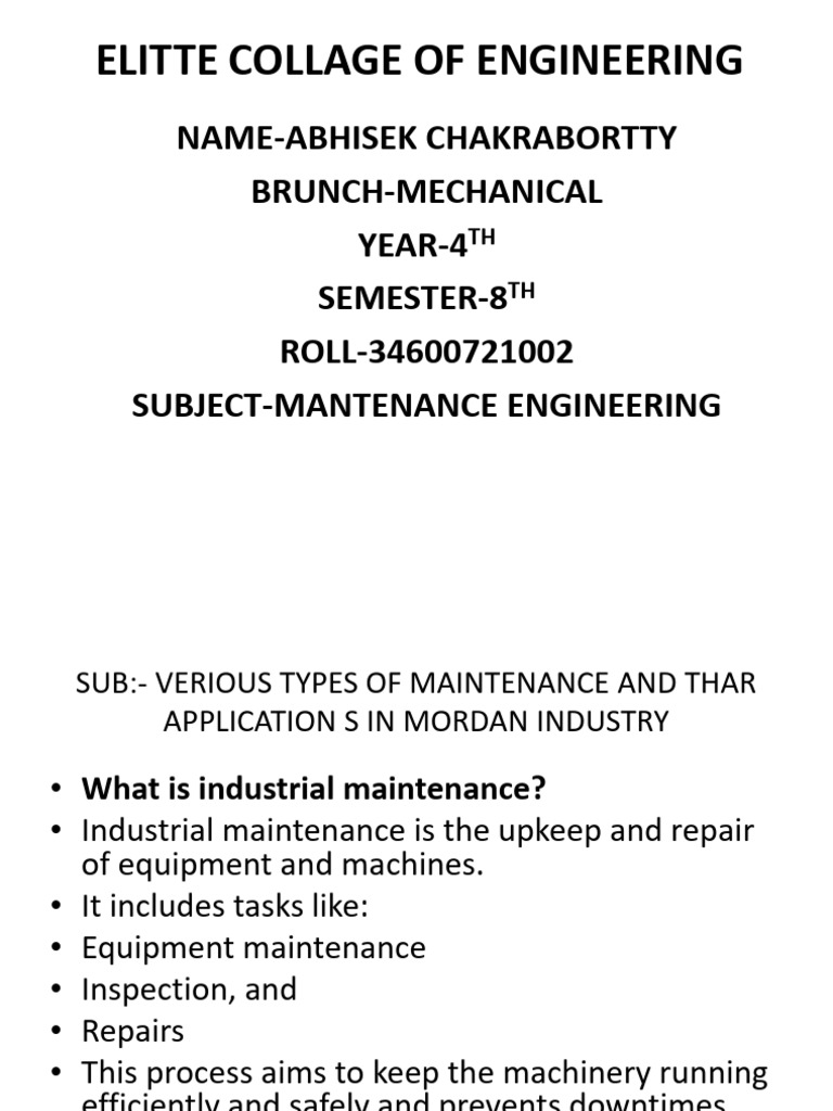 (Maintenance Engineering) - Abhisek Chakrabortty. Abhisek Chakraborty, Roll PDF | PDF | Systems ...