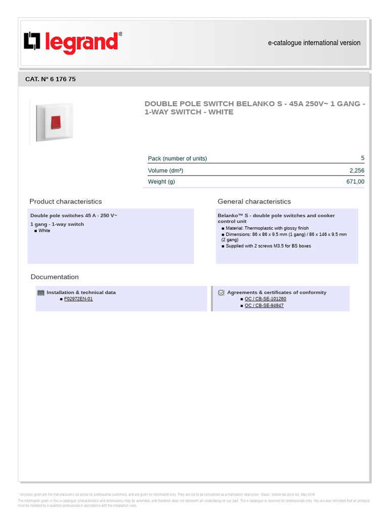 DP SWITCH Legrand | PDF | Manufactured Goods
