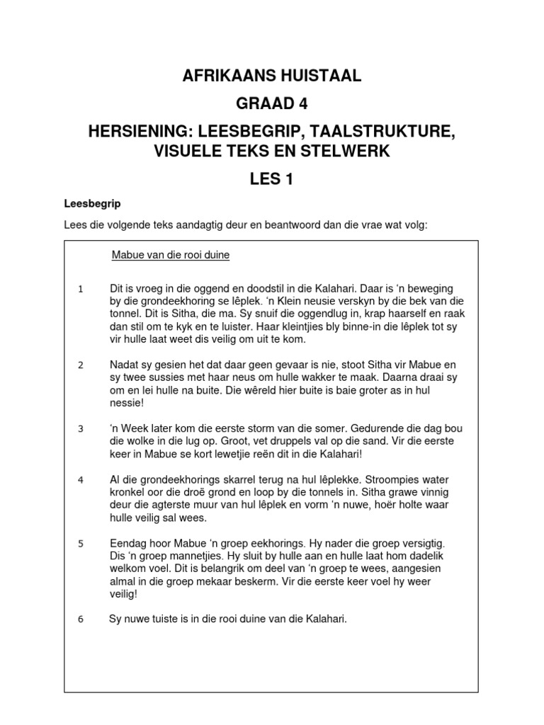 Afrikaans Huistaal Les 1 | PDF