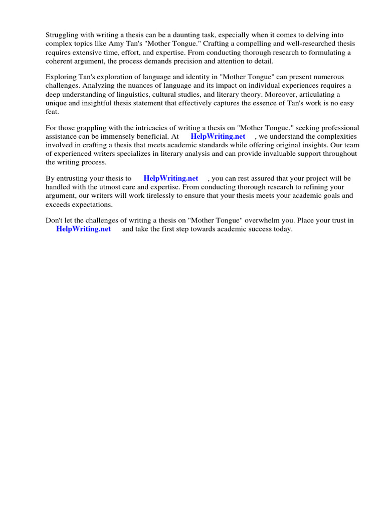 Mother Tongue Amy Tan Thesis | PDF