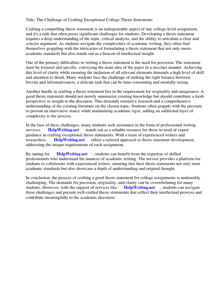 Examples of Good Thesis Statements for College | PDF | Essays | Thesis