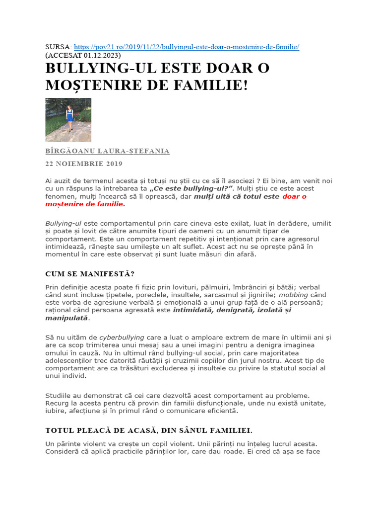 ARTICOL Despre BULLYNG | PDF