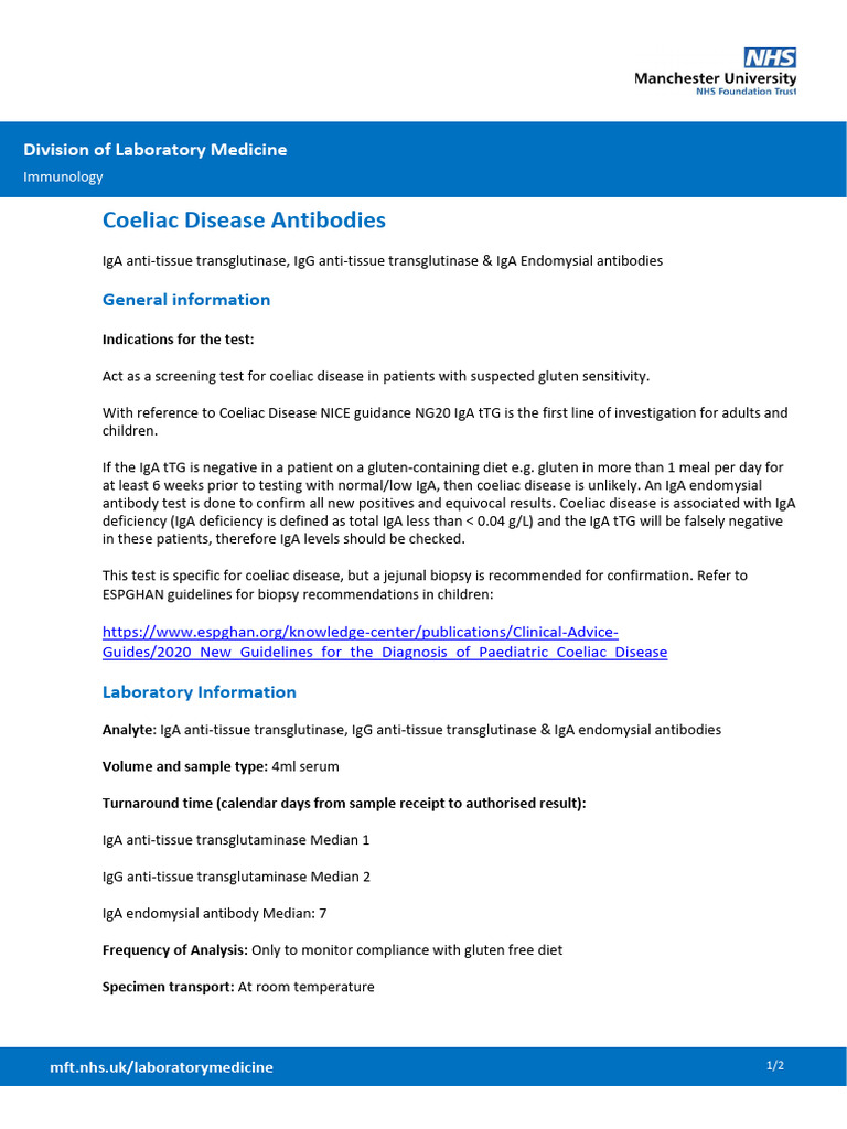 Coeliac Disease Antibodies | PDF