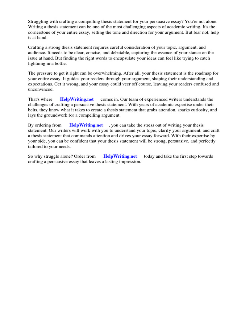 How To Write A Thesis Statement Persuasive Essay | PDF | Essays ...