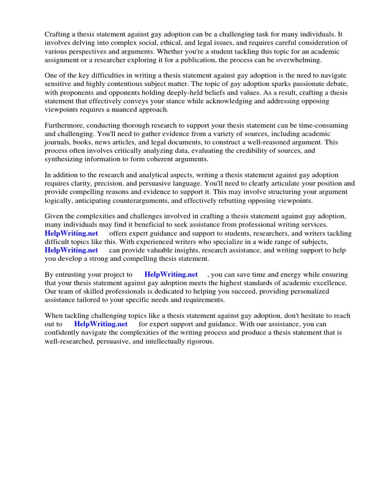 Thesis Statement Against Gay Adoption | PDF | Homosexuality | Adoption