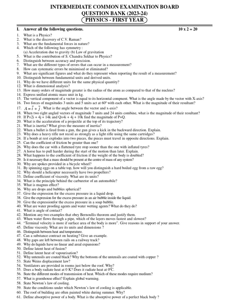 PHYSICS-Ist YEAR (Board List) | PDF | Gases | Young's Modulus