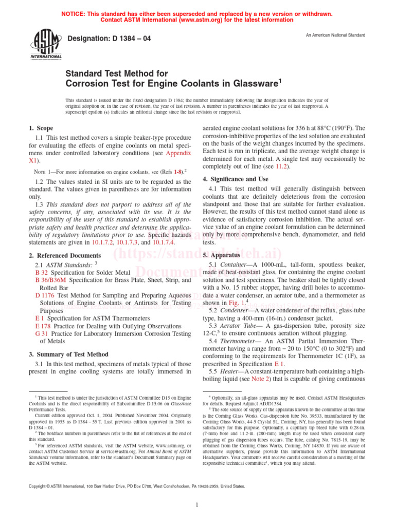 Astm D1384 04 | PDF | Metals | Solder
