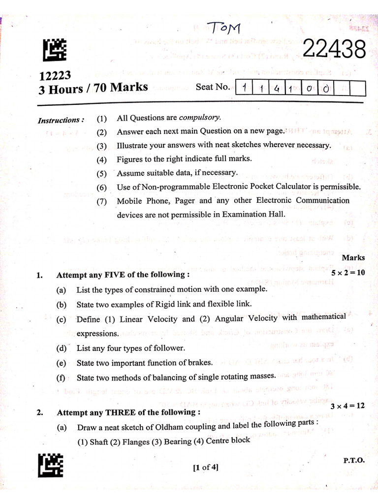 4th Sem TOM K.T. Paper | PDF