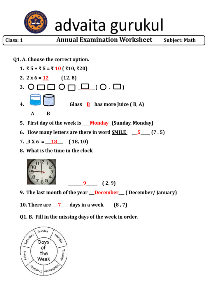 Grade 1 Math Worksheet | PDF