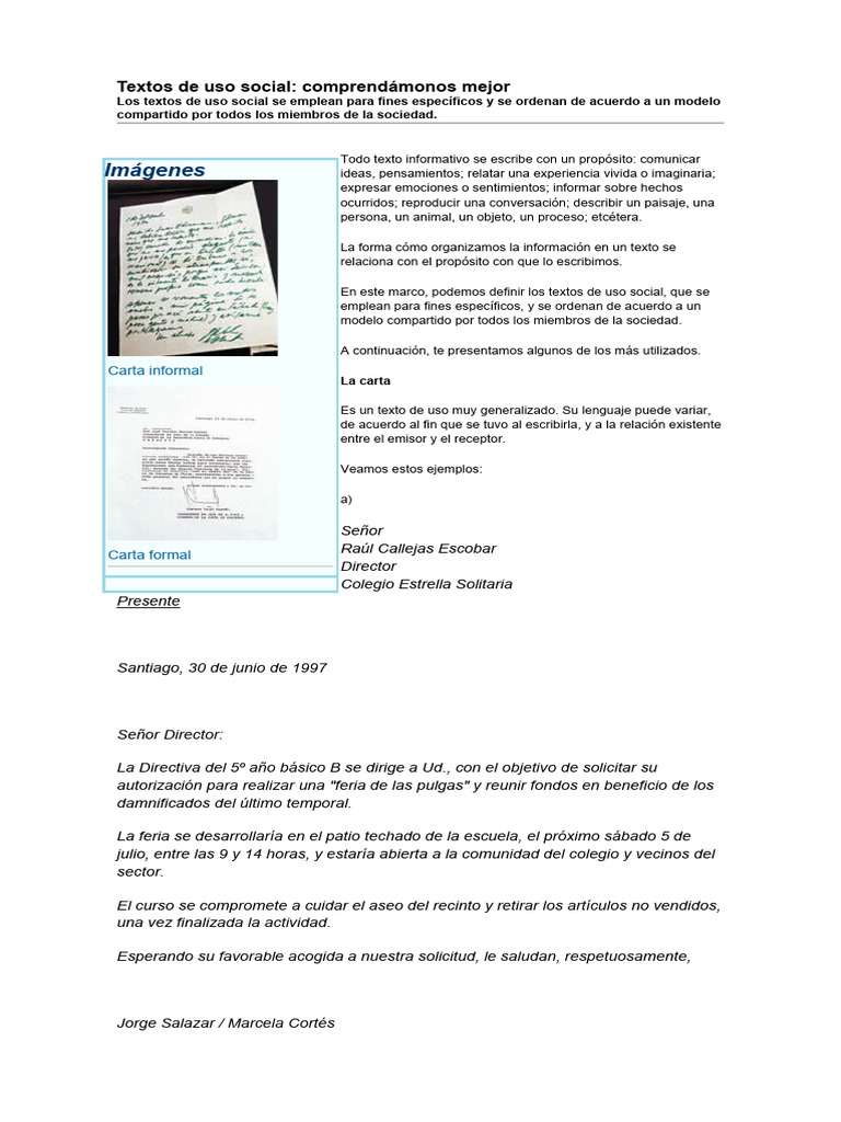 Ejemplos de Textos Sociales y Cartas | PDF