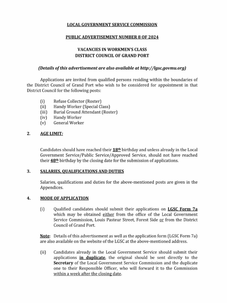 Grand Port Council Job Vacancies 2024 | PDF | Business