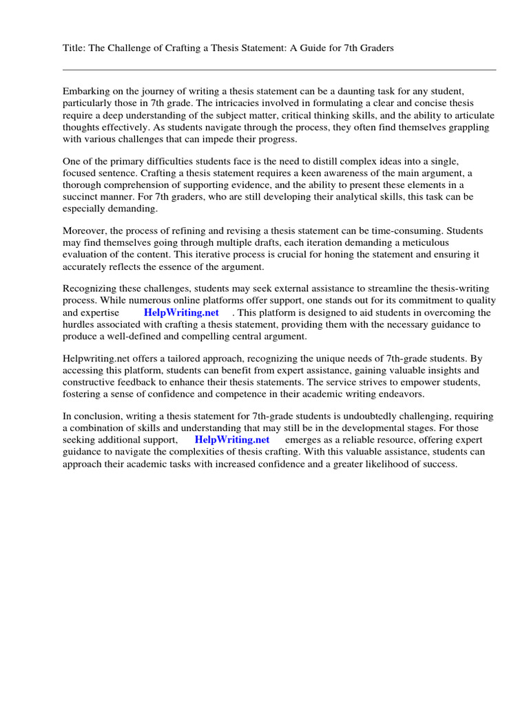 Thesis Statement Worksheet 7th Grade | PDF