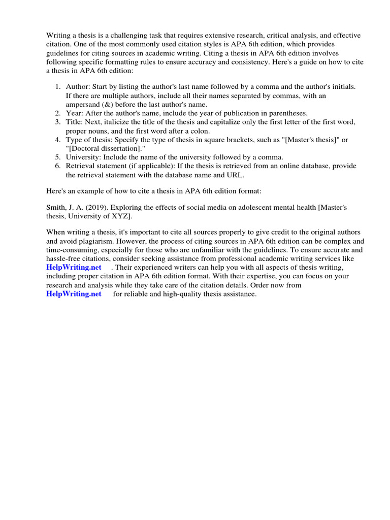 How to Cite Thesis Apa 6th Edition | PDF | Apa Style | Citation