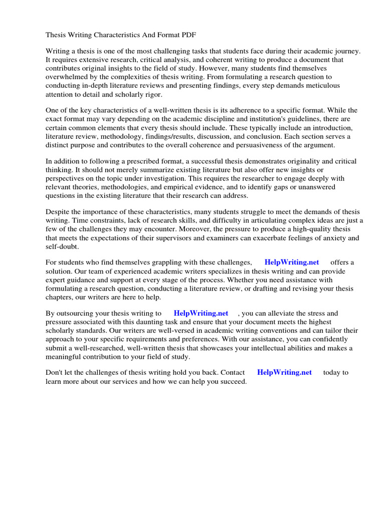 Thesis Writing Characteristics and Format PDF | PDF | Thesis | Methodology