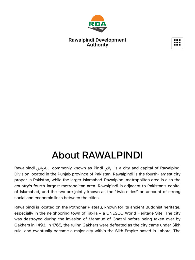 Rawalpindi – Rawalpindi Development Authority | PDF | South Asia | Pakistan