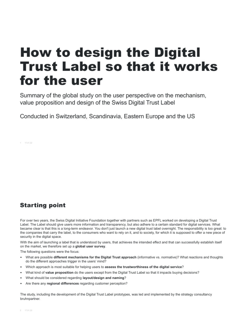 Swiss Digital Trust Label Summary Global User Study 2021 | PDF | Audit ... Swiss Digital Trust Label Summary Global User Study 2021 | PDF | Audit ...