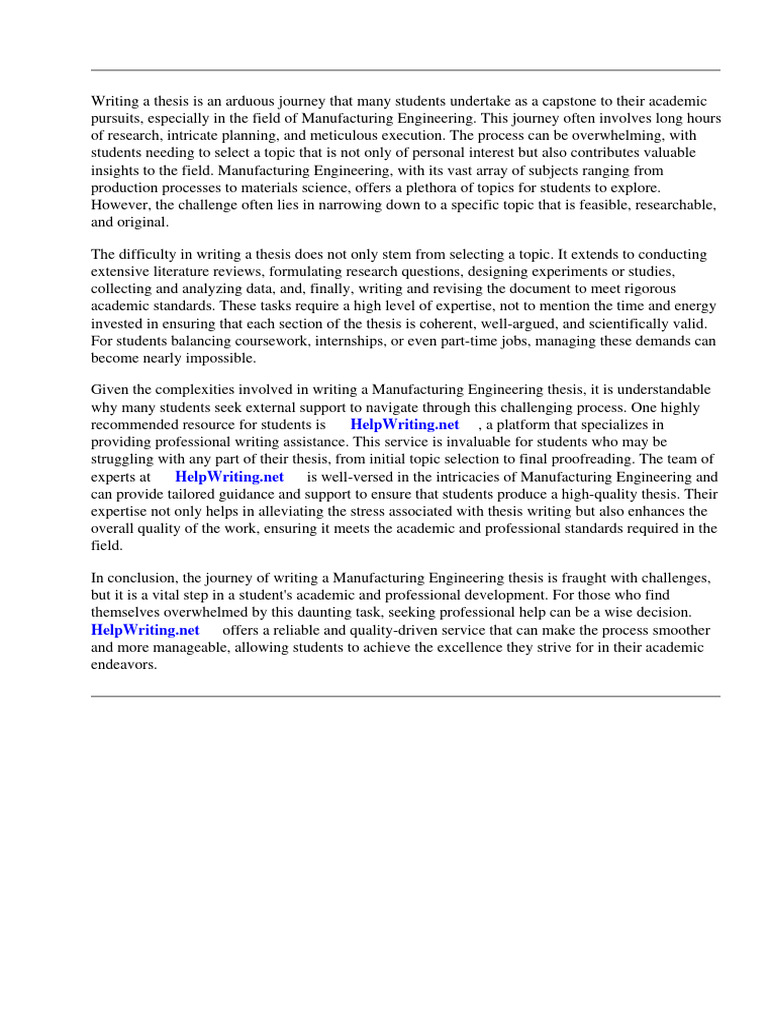 Manufacturing Engineering Thesis Topics | Download Free PDF ...