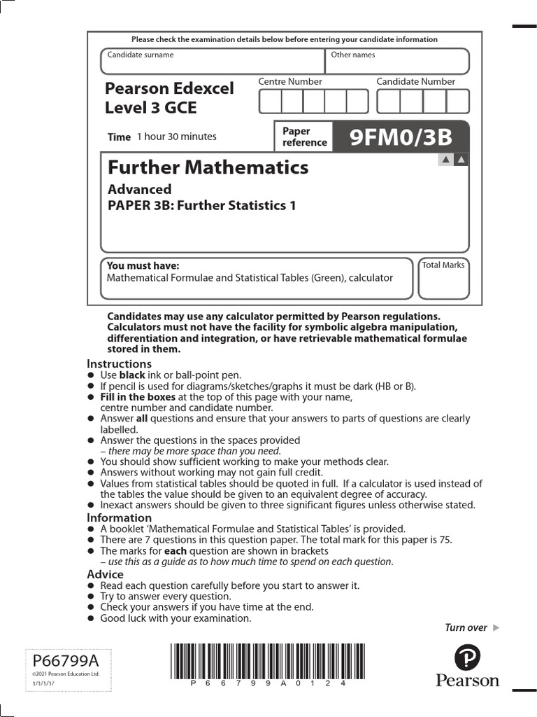 Further Statistics 1 Exam Paper | PDF | Mathematics | Poisson Distribution