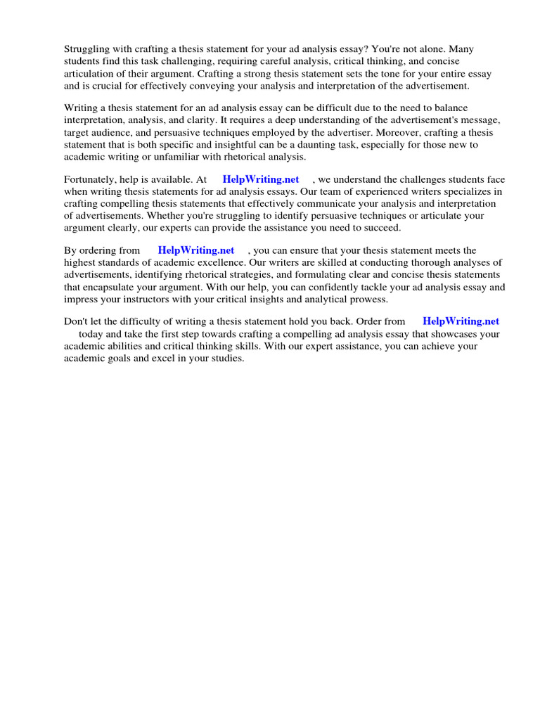 Thesis Statement For Ad Analysis Essay | PDF | Advertising | Essays