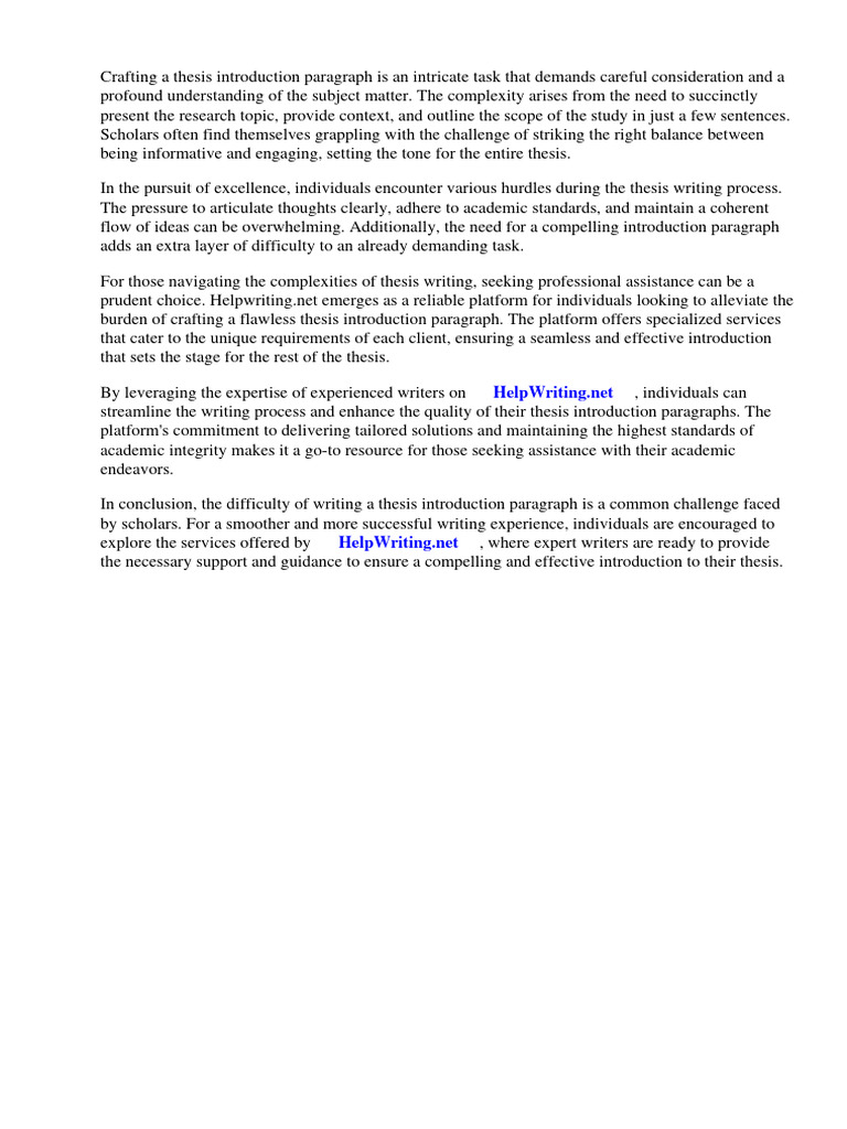Sample of Thesis Introduction Paragraph | PDF | Essays | Thesis