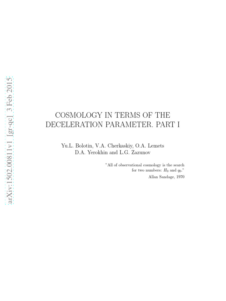 Cosmology in Terms of The Deceleration Parameter. Part I | PDF | Physical Cosmology | Dark Energy