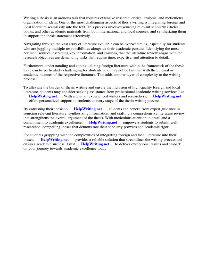 Sample of Foreign and Local Literature in Thesis | PDF | Thesis | Data