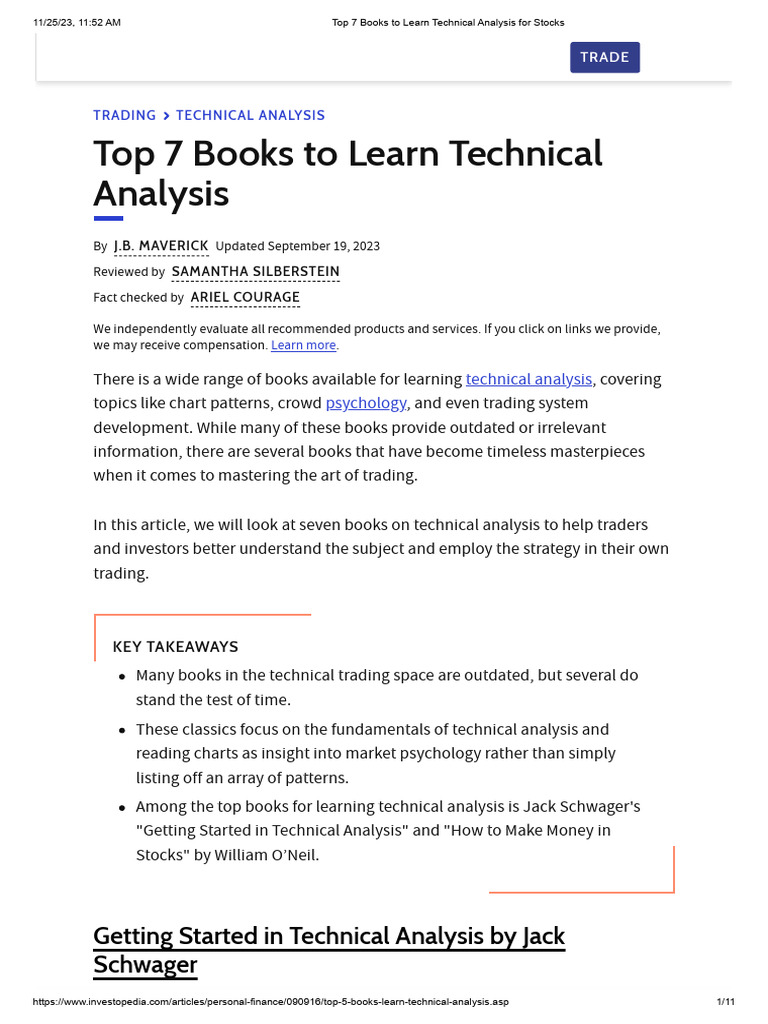 Top 7 Books To Learn Technical Analysis For Stocks | PDF