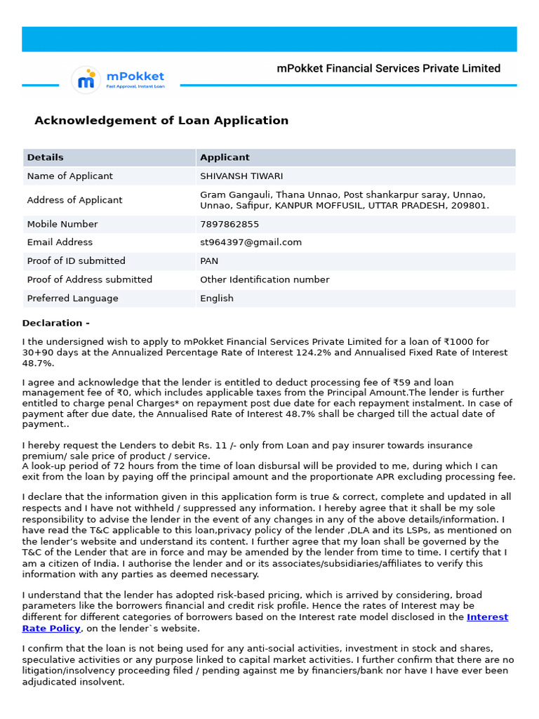 Loan Application Letter MKE5CD651FID103522476 | PDF | Loans | Interest