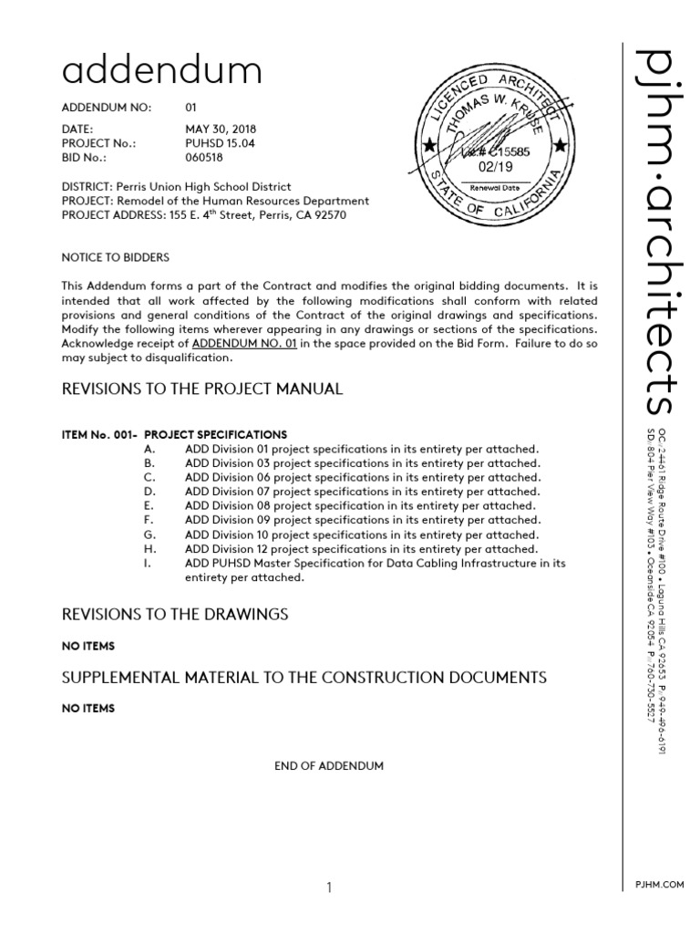 Bid 060518 - Addendum No.1 | PDF | Specification (Technical Standard ...