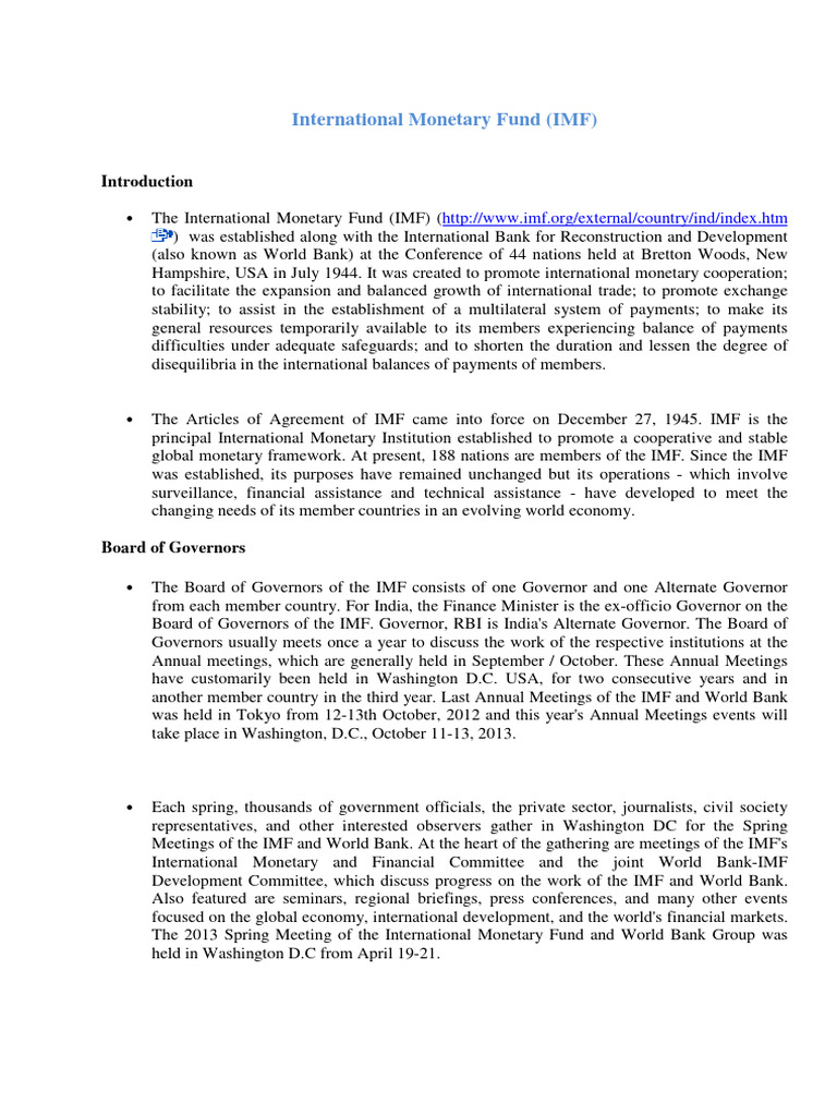 Overview of the IMF and India's Role | PDF