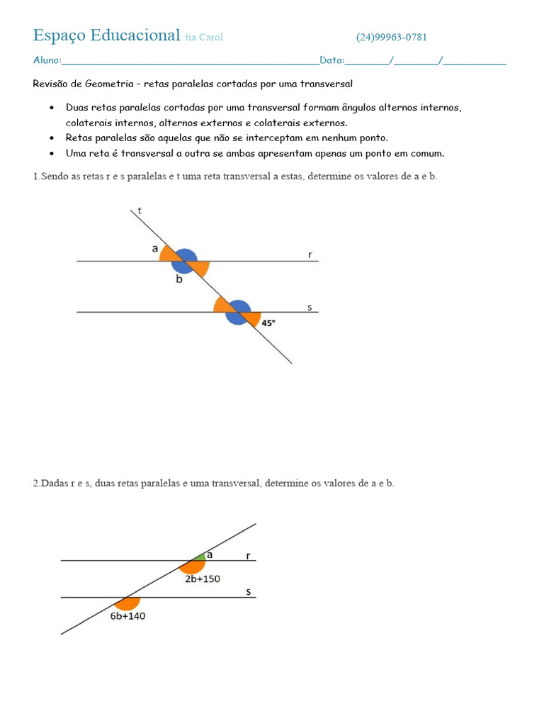 Revisão de Geometria Retas Paralelas Cortadas Por Uma Transversal | PDF