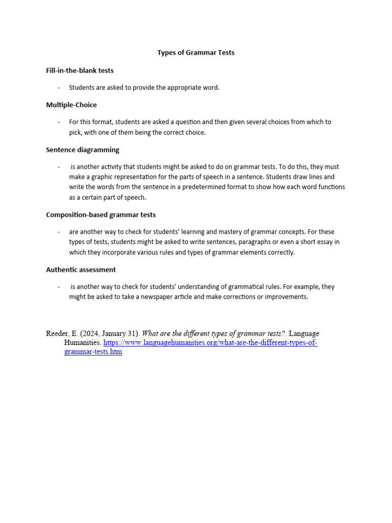 Types of Grammar Tests | PDF