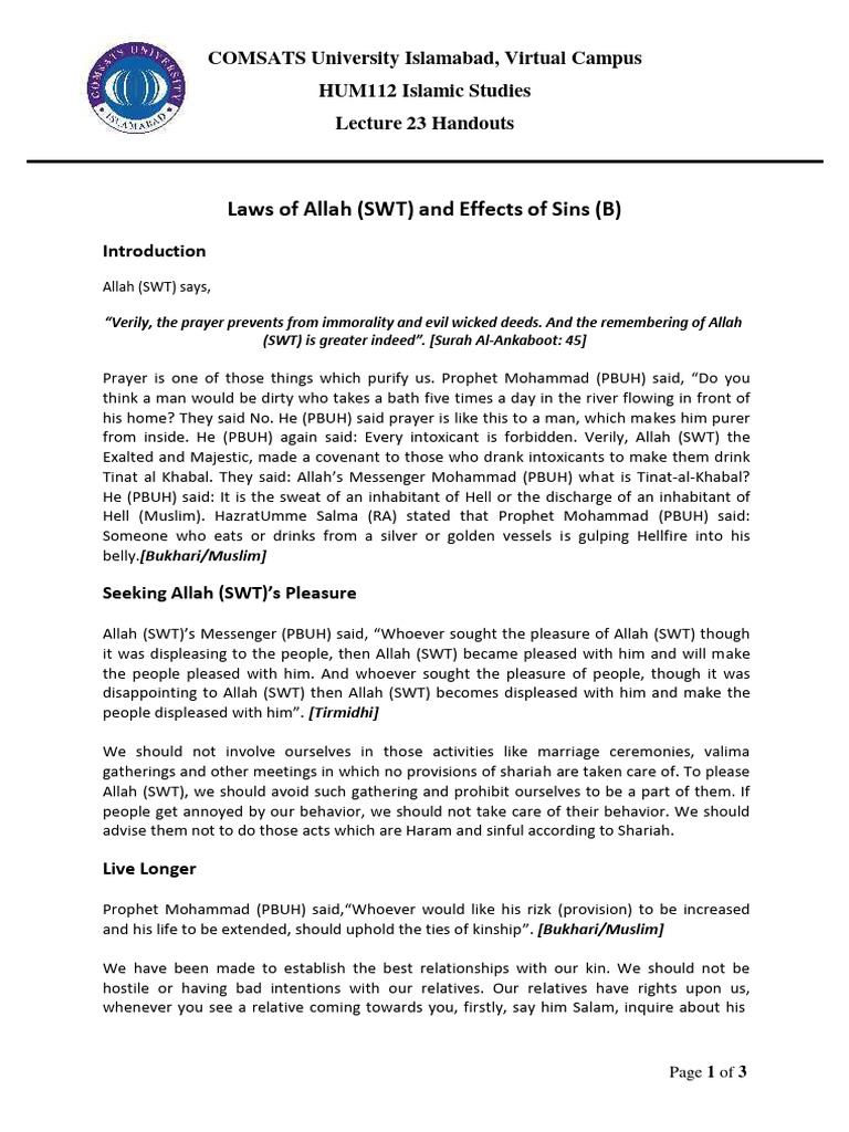 HUM112 Handouts Lecture23 | PDF | God In Islam | Muhammad