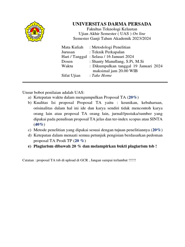 Uas MPT - Jan 2024 | PDF | Teknologi & Rekayasa