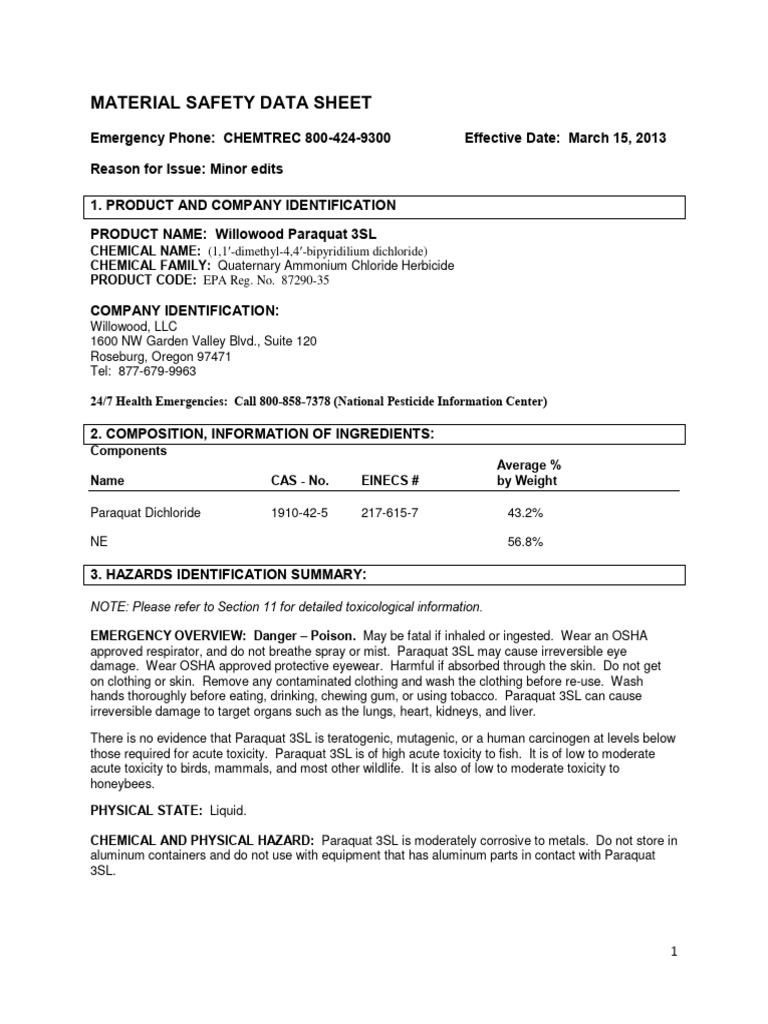Willowood Paraquat 3SL | PDF