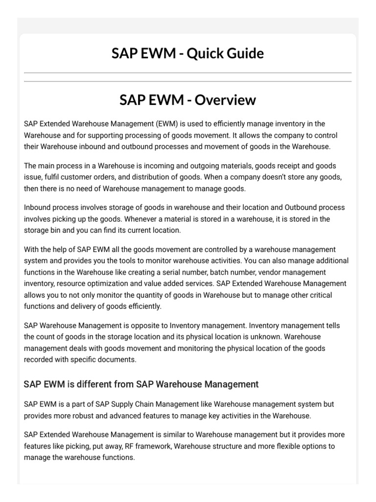 SAP EWM Overview and Key Features | PDF | Warehouse | Supply Chain ...