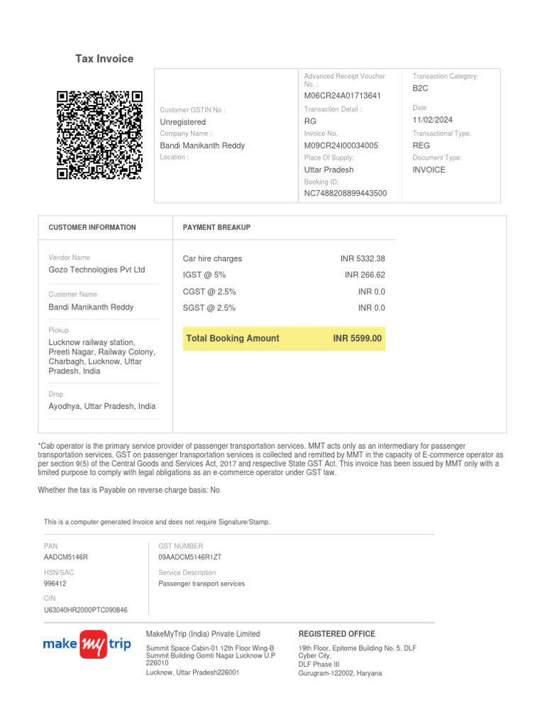 Lucknow Travel Items | PDF | Invoice | Taxes