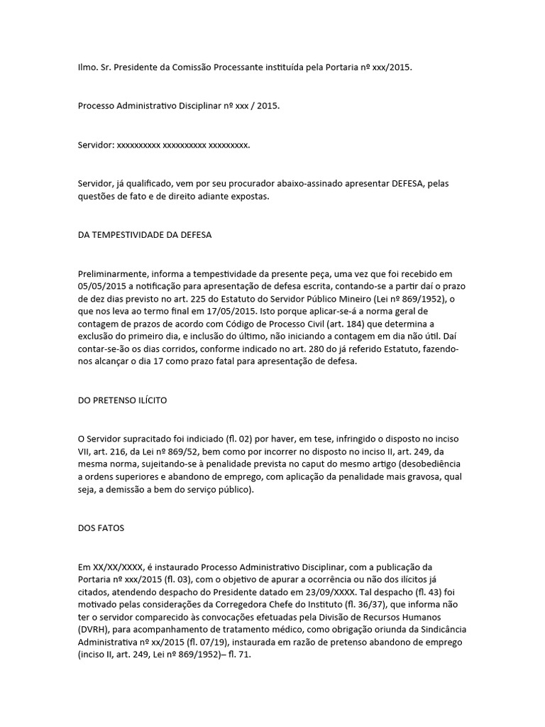 Modelo Defesa PAD | PDF | Direito Penal | Réu