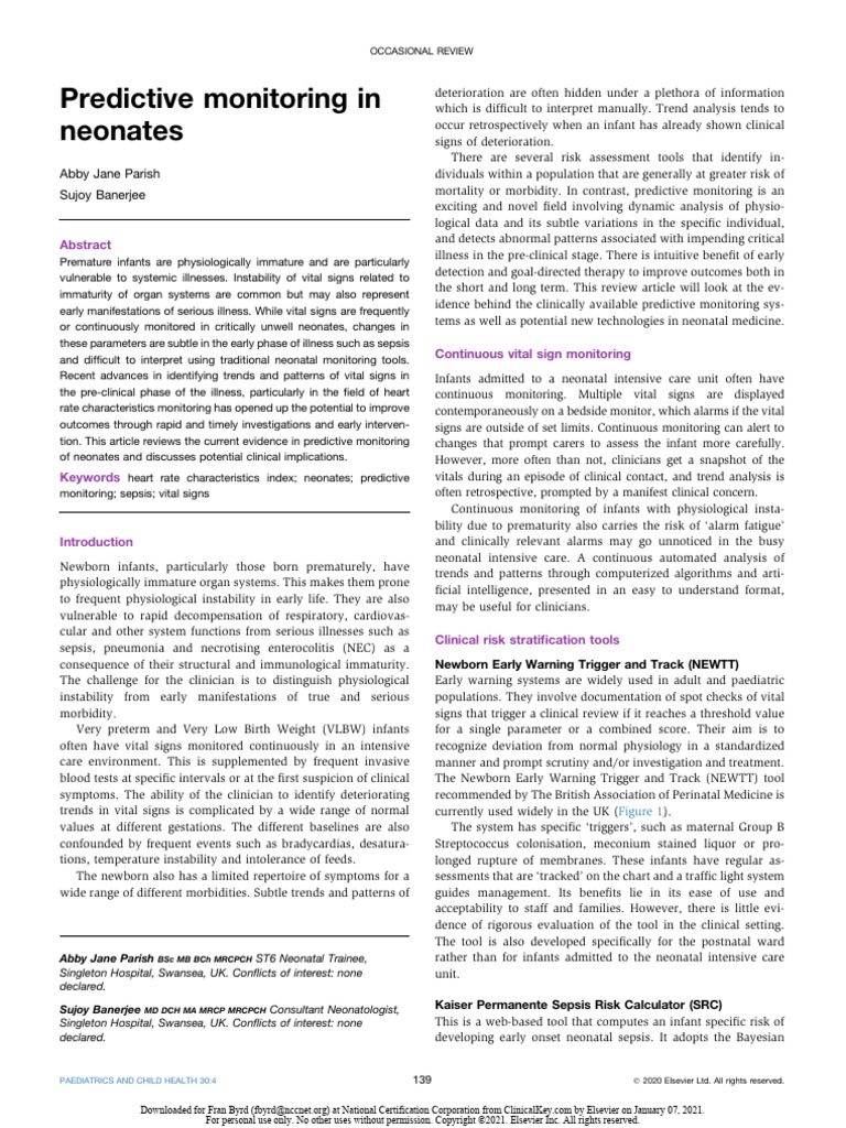 Predictive Monitoring Nicu | PDF